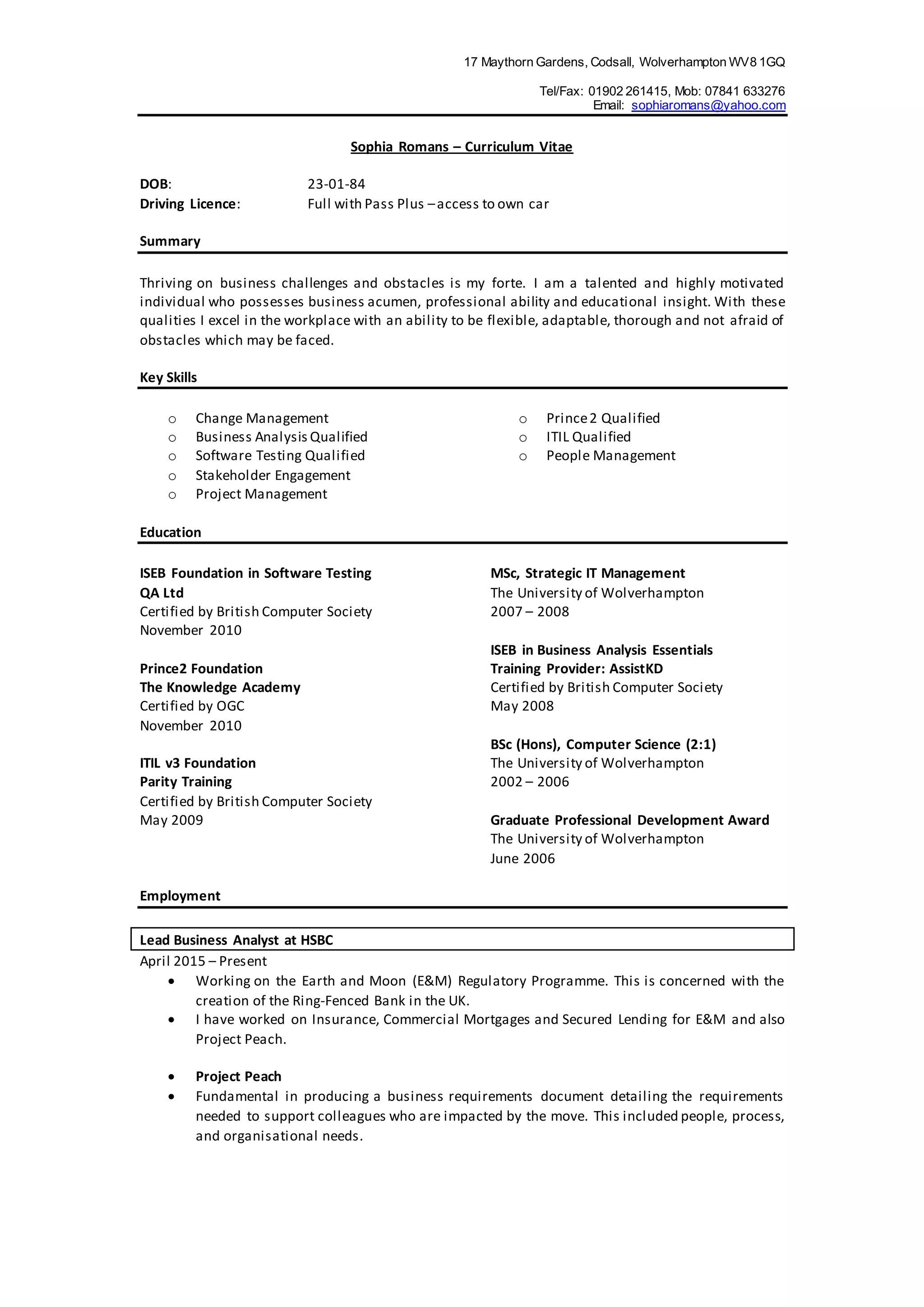 Sophia Romans CV | DOCX