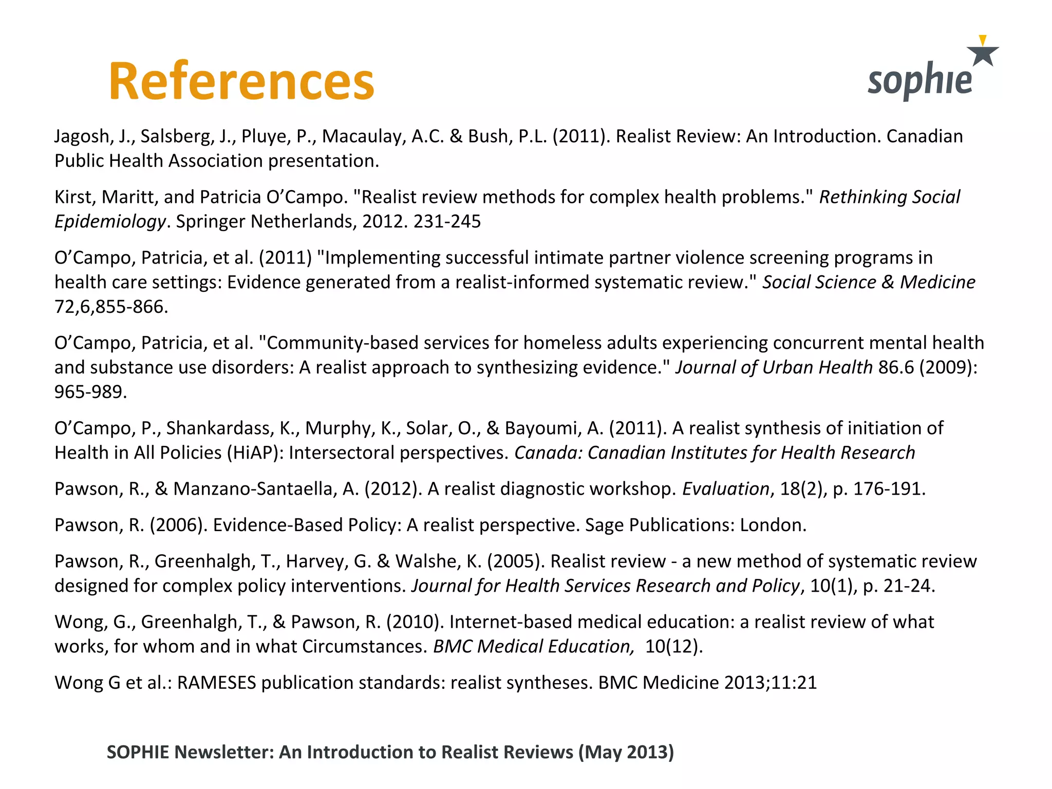 Sophie methods: an introduction to realist review | PPT