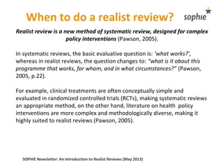 Sophie methods: an introduction to realist review | PPT