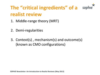 Sophie methods: an introduction to realist review | PPT