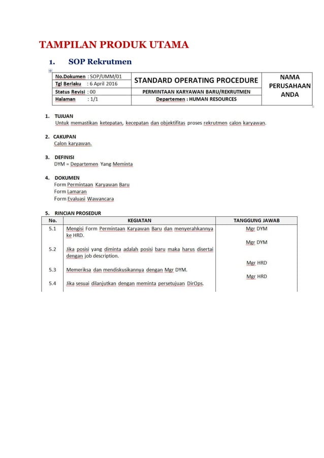 Standar Operasional Prosedur (SOP) HRD | PDF