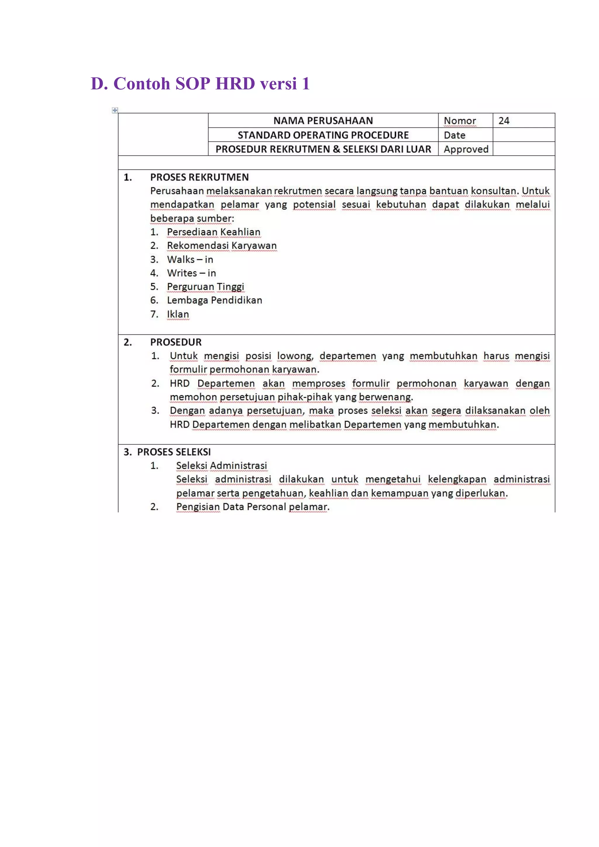 Contoh SOP HRD Lengkap | PDF