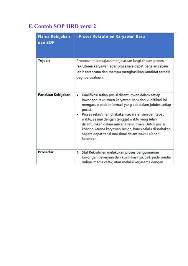 Contoh SOP HRD Lengkap | PDF