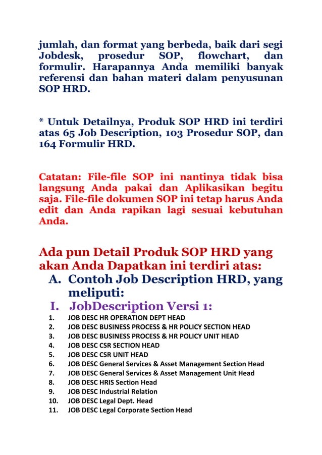Contoh SOP HRD Lengkap | PDF