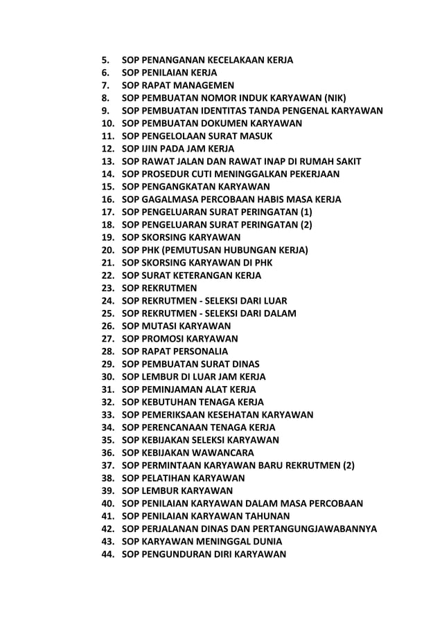 Contoh SOP HRD Lengkap | PDF