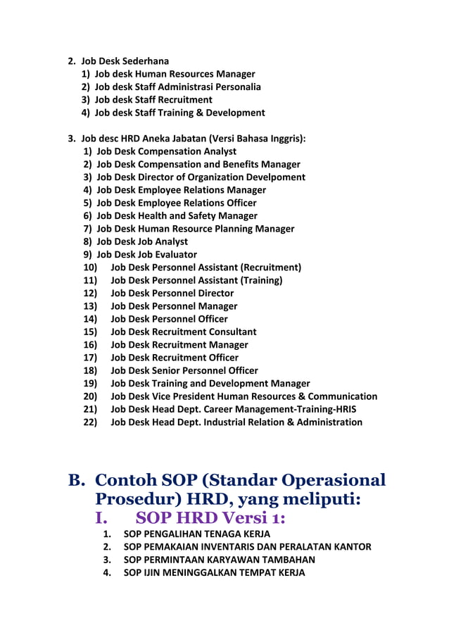 Contoh SOP HRD Lengkap