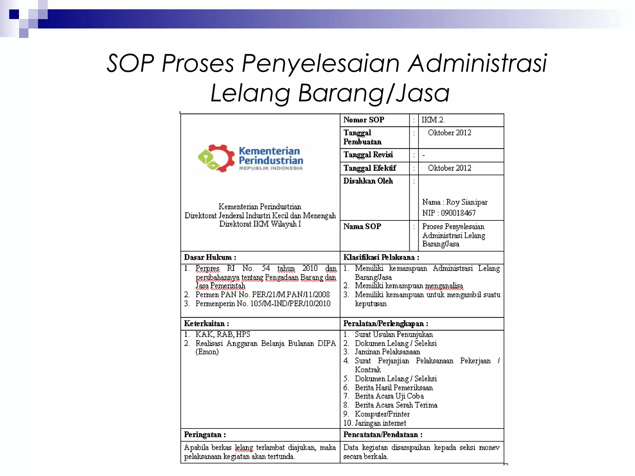 SOP Administrasi Pemerintahan | PPT