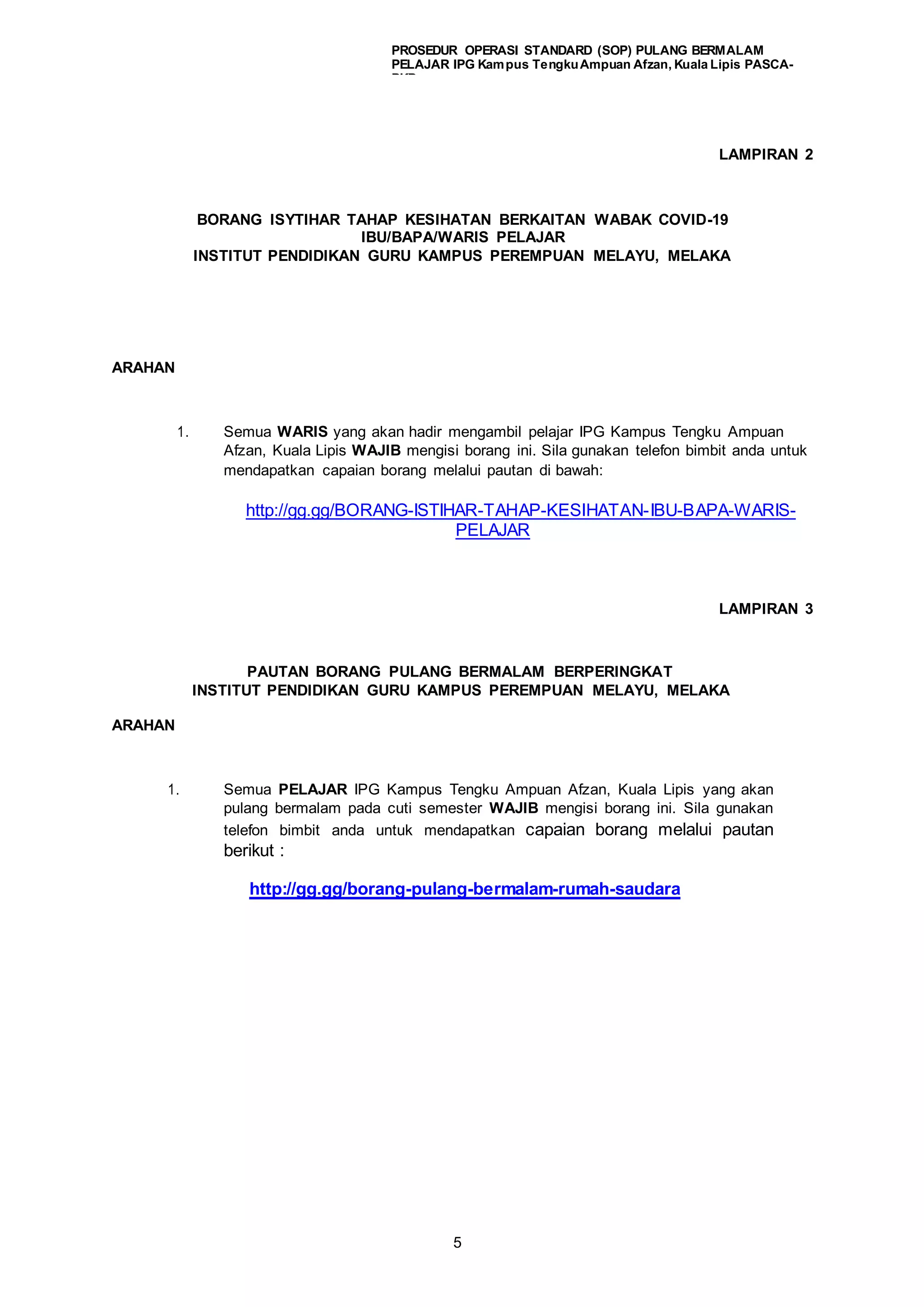 Sop kebenaran balik bercuti semester converted ipgktaa | PDF