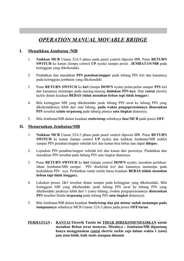 OPERATION MANUAL MOVABLE BRIDGE (MB) | DOC
