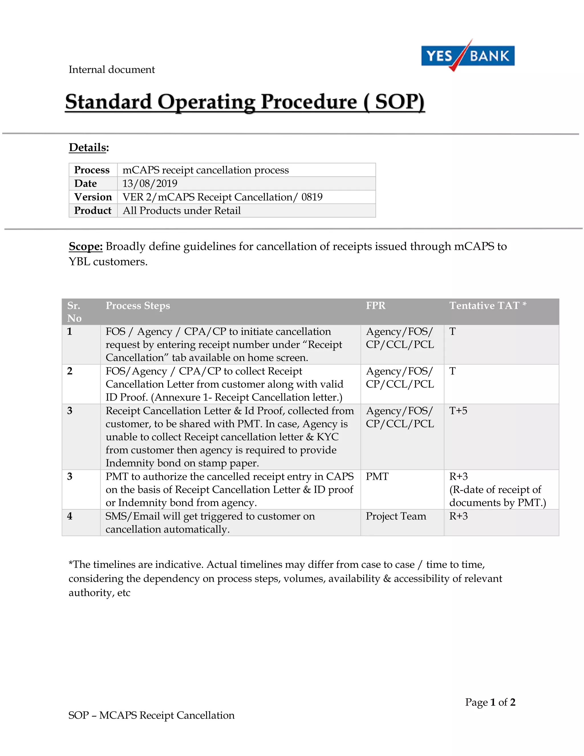 Sop mcaps receipt cancellation version 2 | PDF