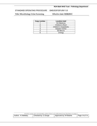 SOP_Microbiology_Urine_Screening.pdf | Blood Disorders | Diseases and ...