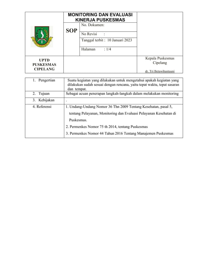 SOP monitoring dan evaluasi kinerja pkm.docx