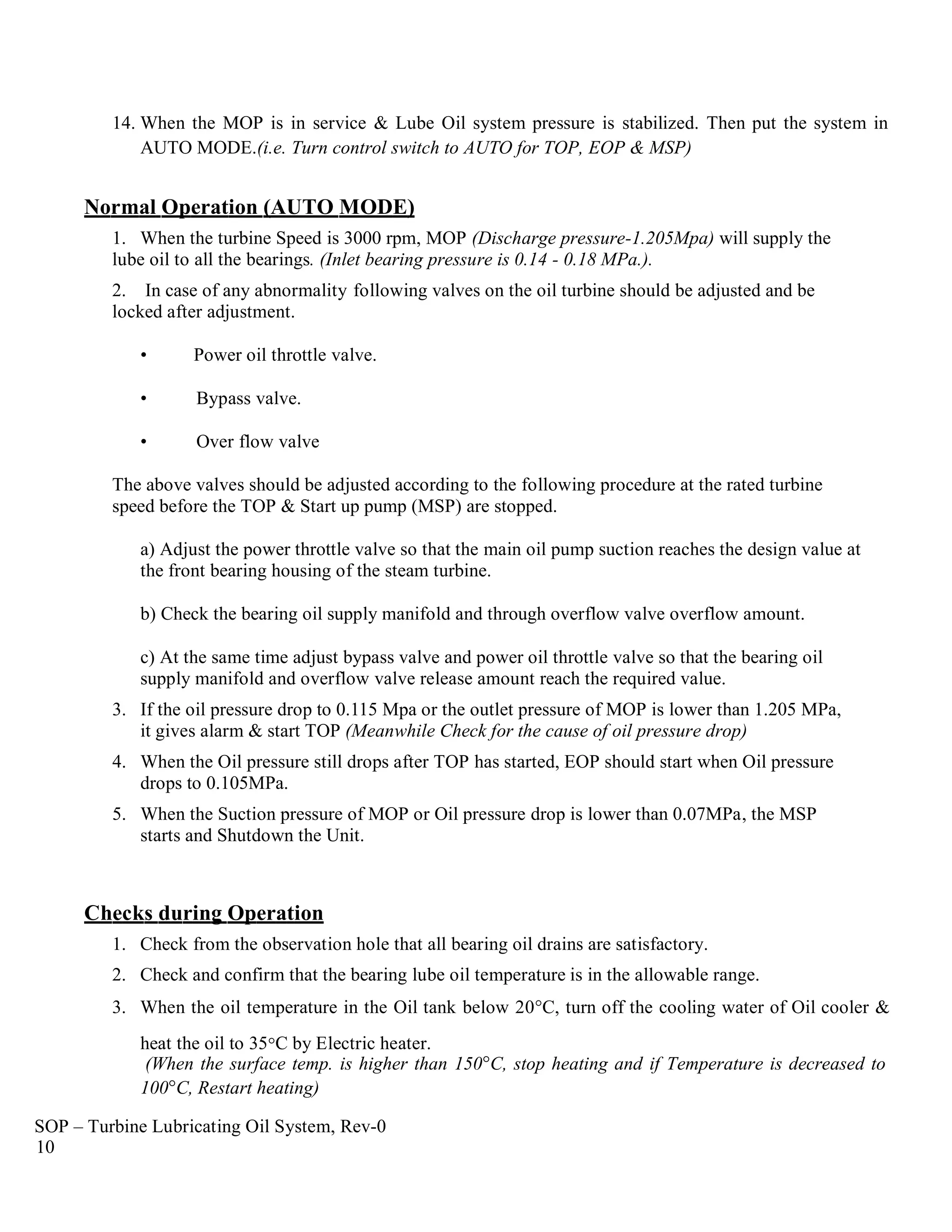 Sop of turbine lubrication oil system | DOC