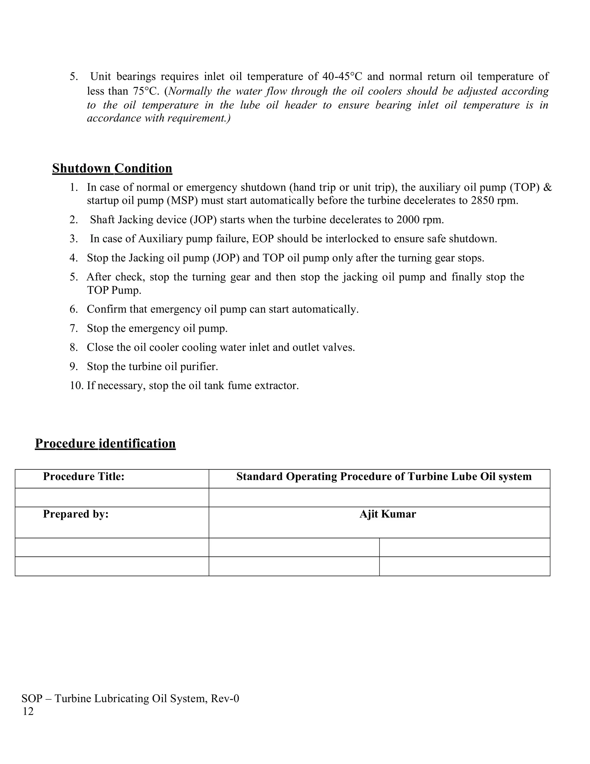 Sop of turbine lubrication oil system | DOC