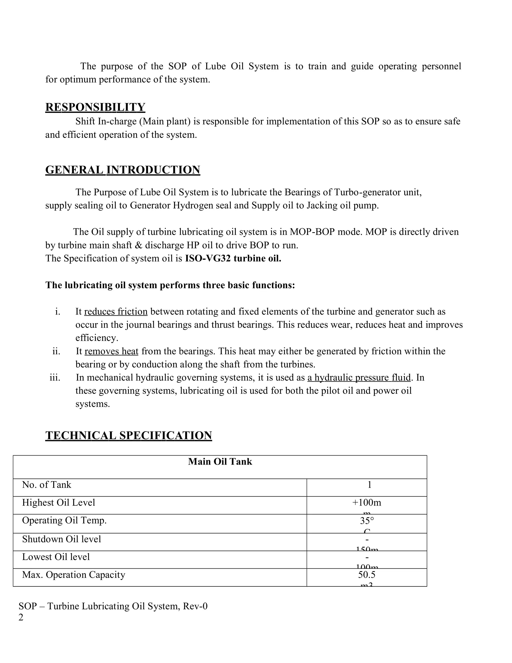 Sop of turbine lubrication oil system | DOC