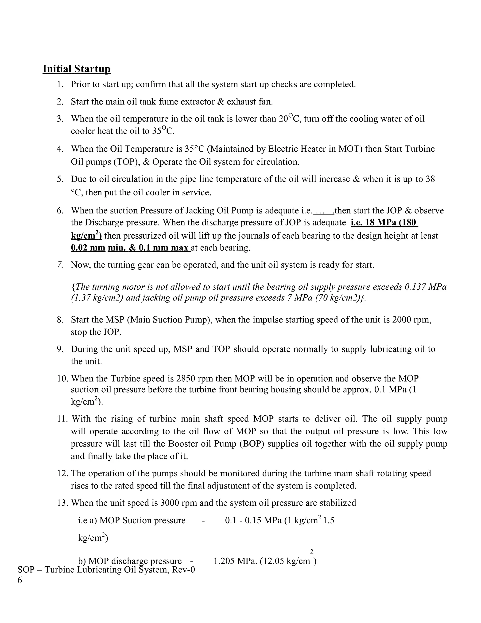 Sop of turbine lubrication oil system | DOC