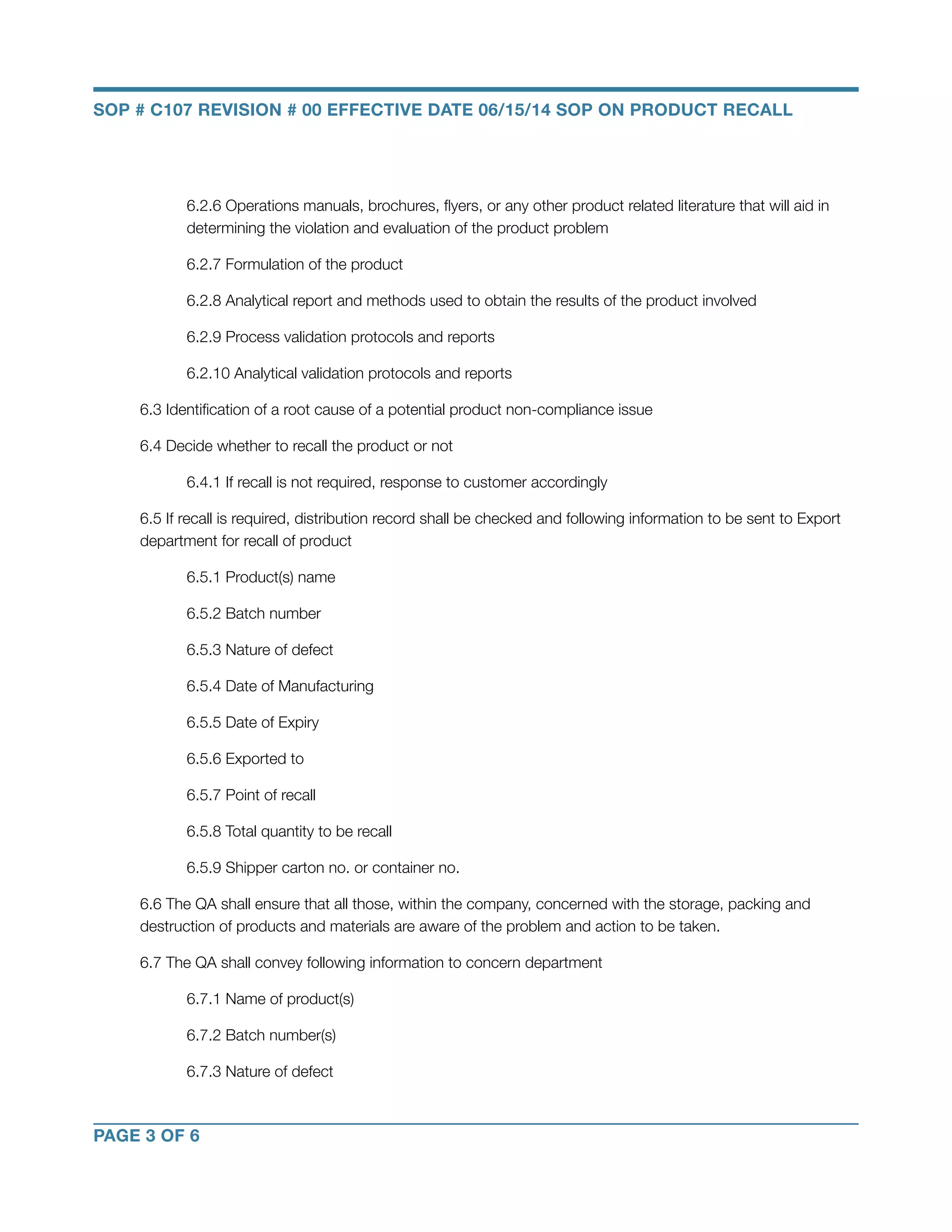 SOP For Product Recall | PDF