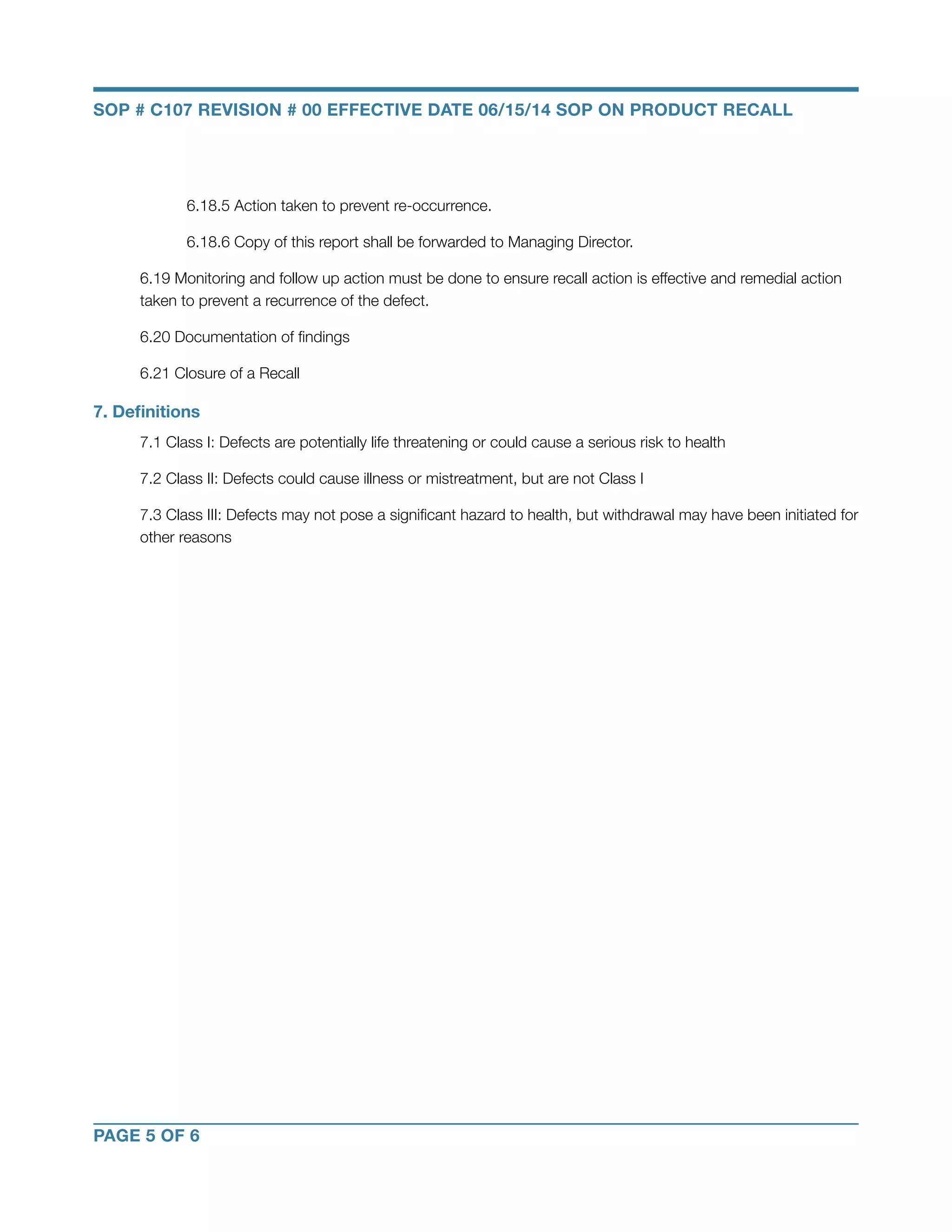 SOP For Product Recall | PDF