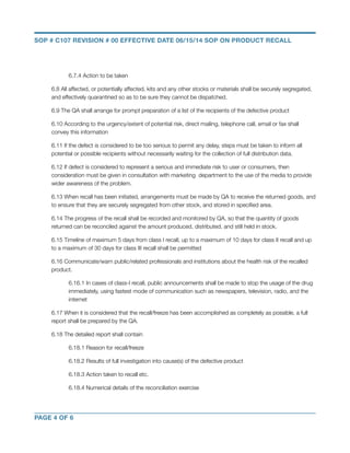 SOP For Product Recall | PDF