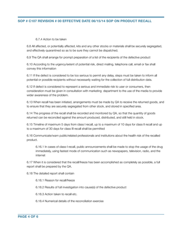 SOP For Product Recall | PDF | Recalls | Consumer Issues