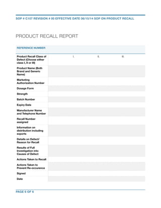 SOP For Product Recall | PDF