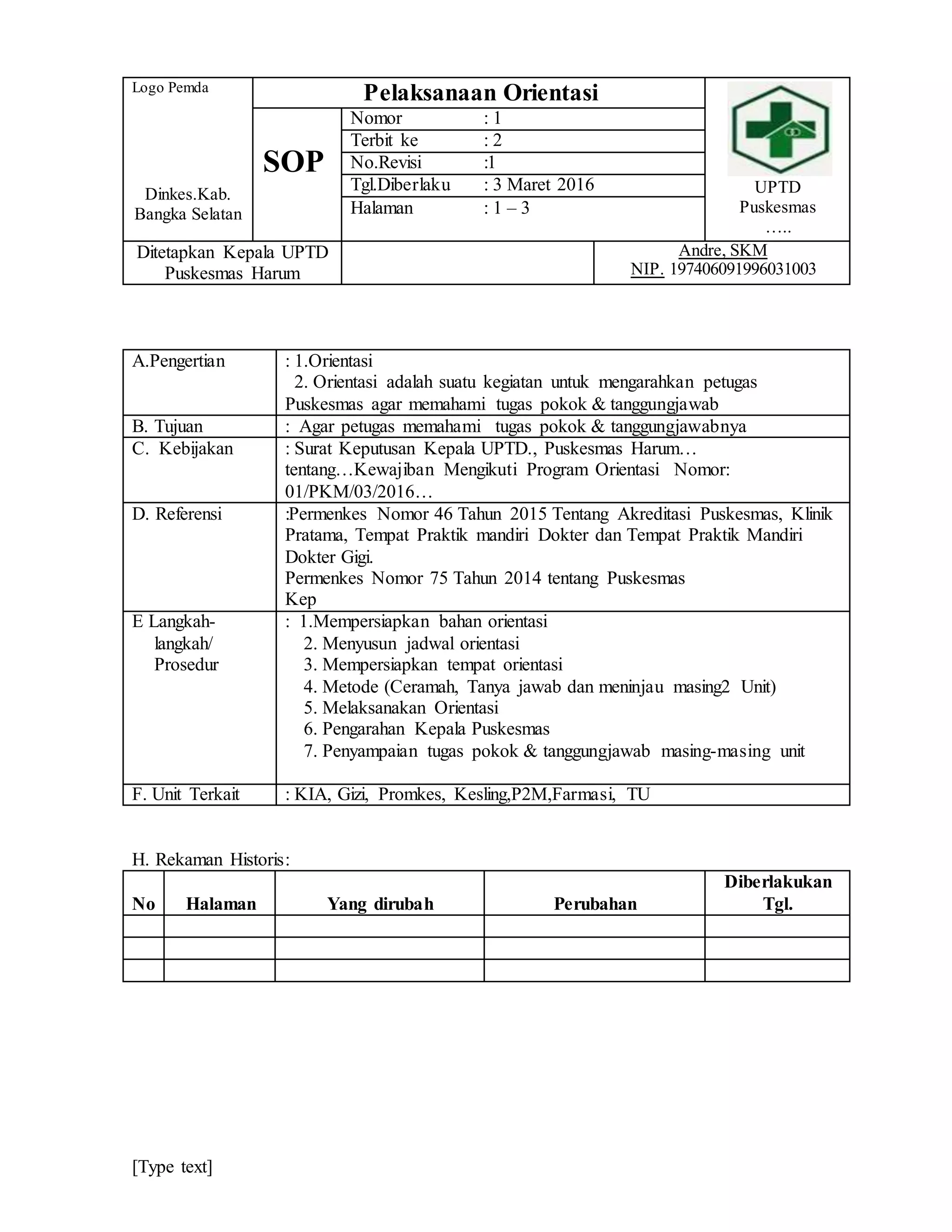 Sop orientasi pegawai baru | DOC