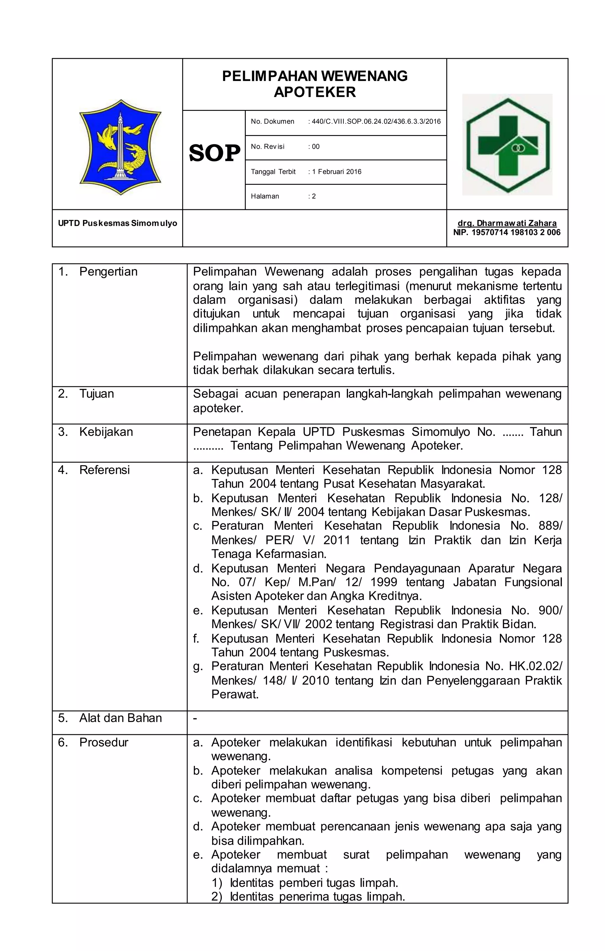 Sop pelimpahan wewenang apoteker (2) | DOCX