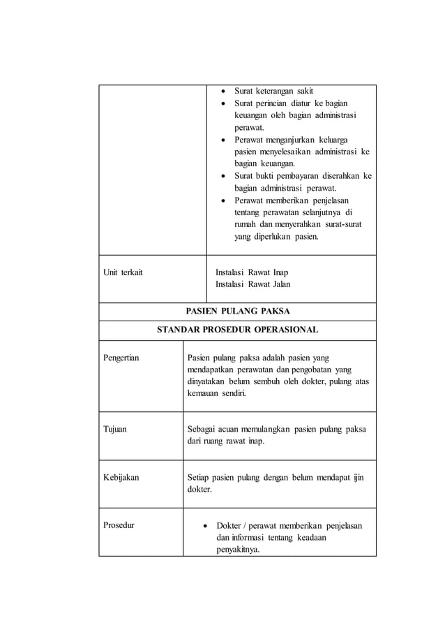 Sop pemulangan pasien | DOCX