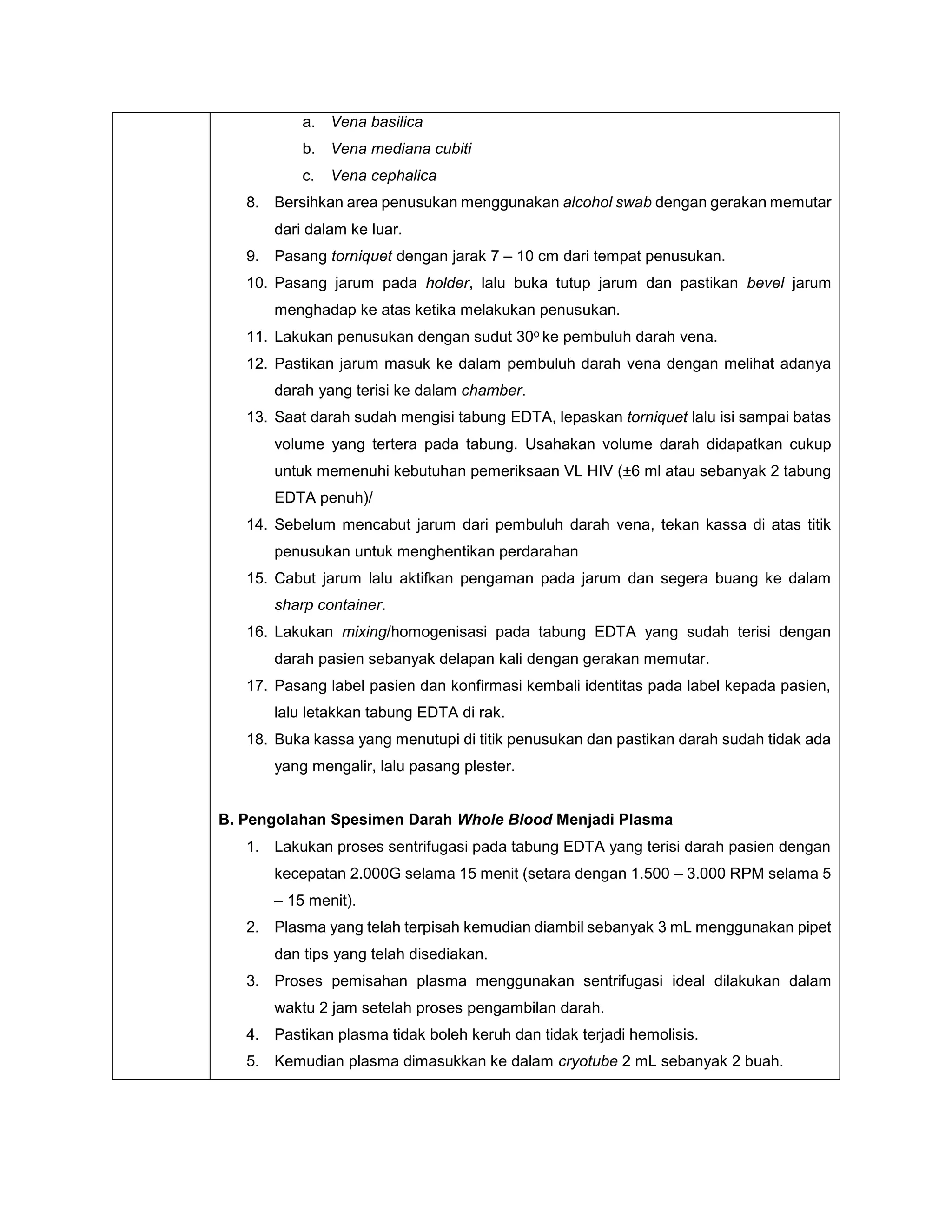 SOP Pengambilan, Pengemasan, Penyimpanan dan Pengiriman Spesimen Viral Load (VL) HIV di ...