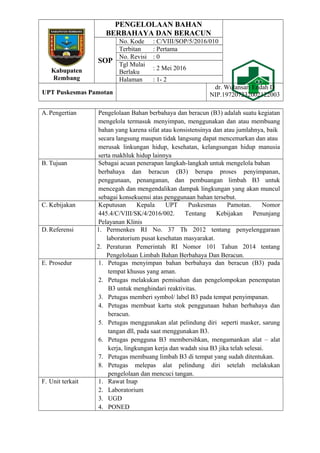 Sop pengelolaan limbah B3 | DOC