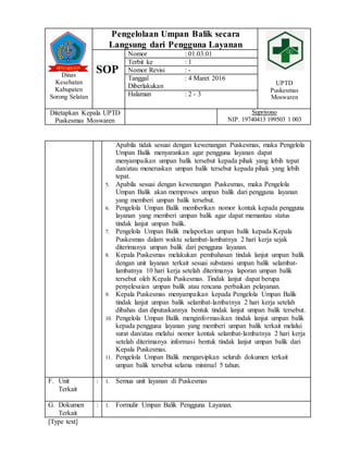 Sop pengelolaan umpan balik secara langsung dari pengguna layanan | PDF