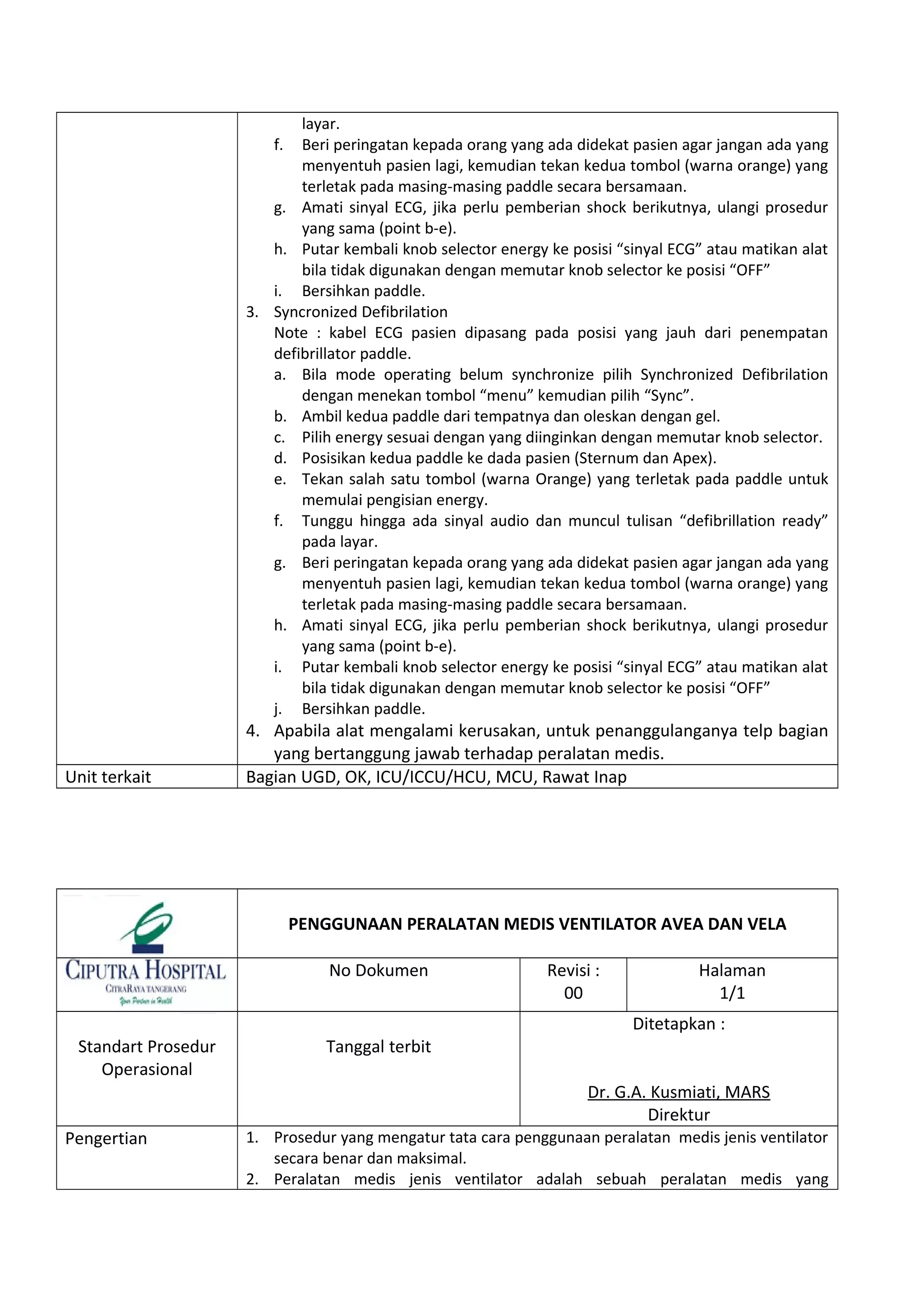 Sop pengoperasian alat medis | DOC