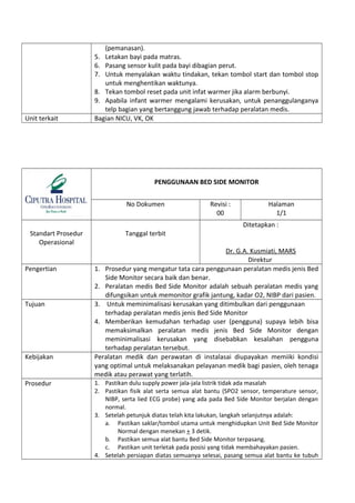 Sop pengoperasian alat medis | DOC