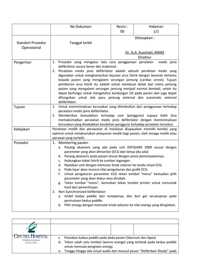 Sop pengoperasian alat medis | DOC