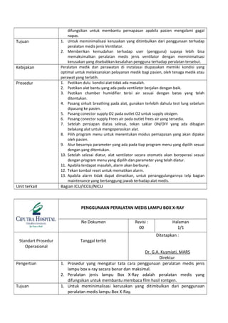 Sop pengoperasian alat medis | DOC