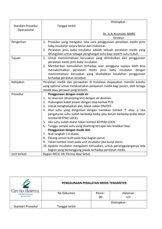 Sop pengoperasian alat medis | DOC