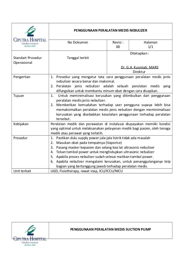 Sop pengoperasian alat medis
