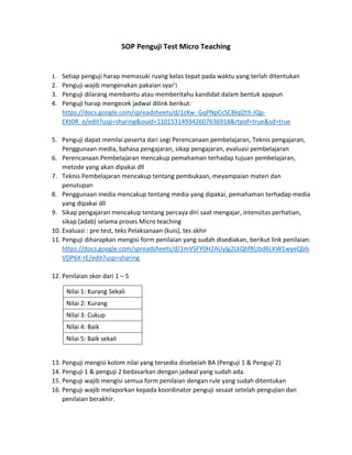 SOP Penilaian Test Micro Teaching untuk karyawan | PDF