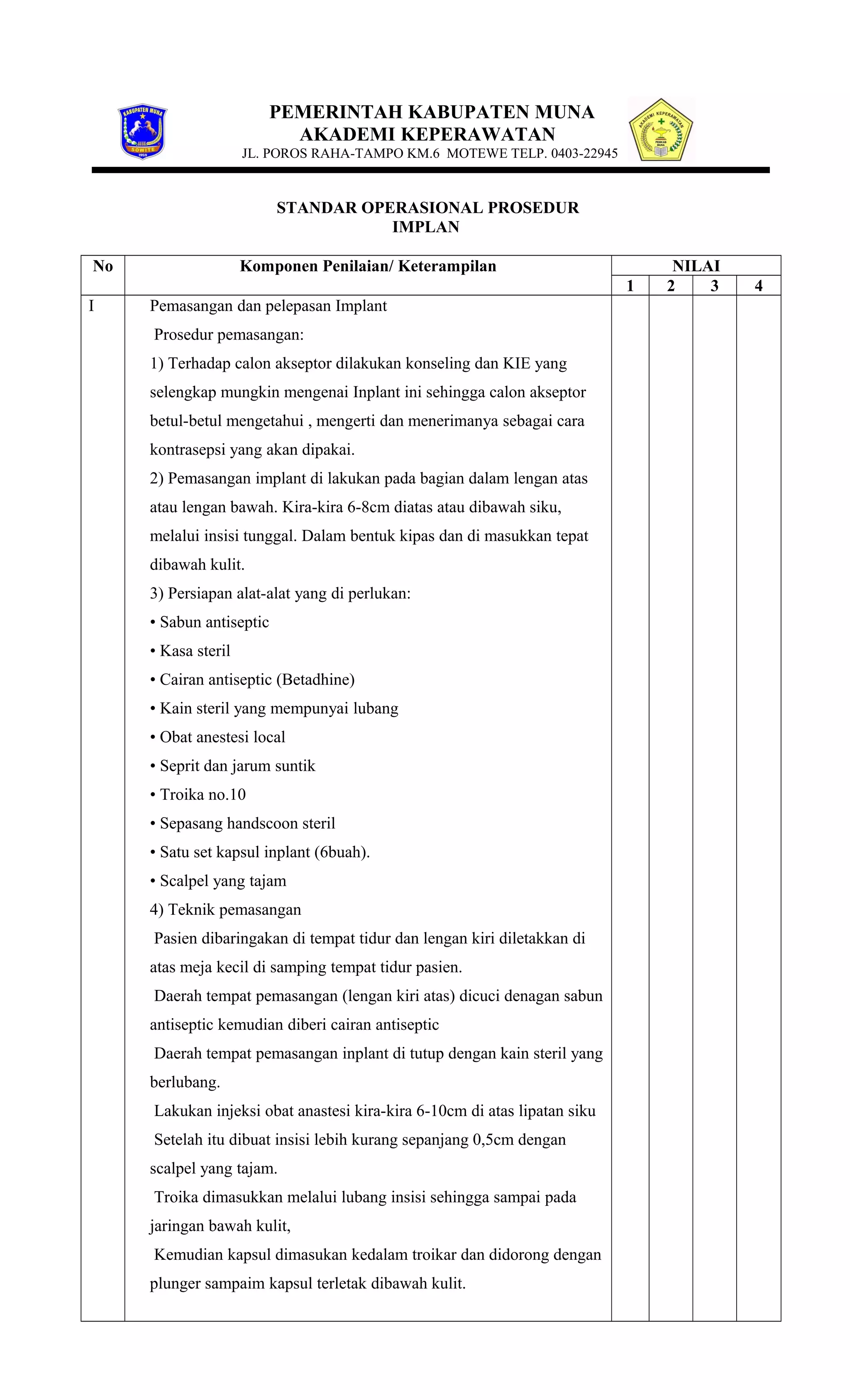 Sop perawatan implan | DOC