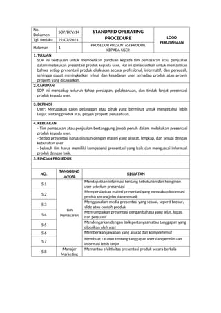 SOP Presentasi Produk kepada User/Customer.docx