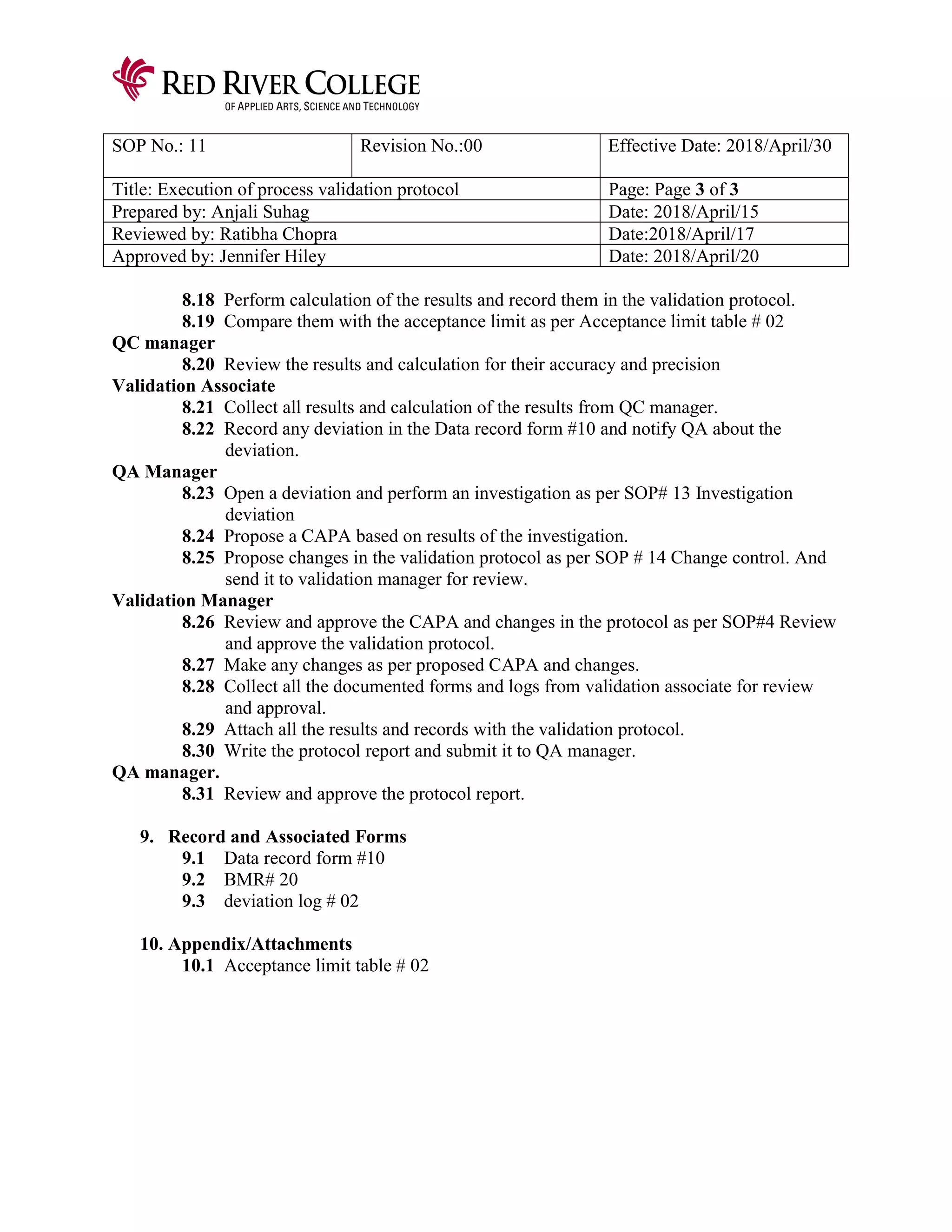Sop Process Validation Protocol Execution Pdf