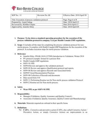 Sop Process validation protocol execution | PDF