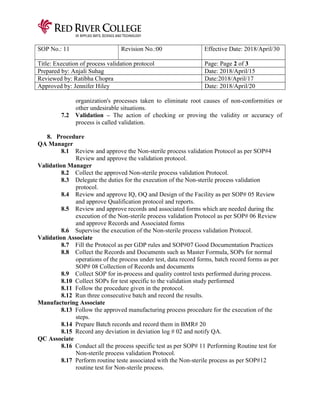 Sop Process validation protocol execution | PDF