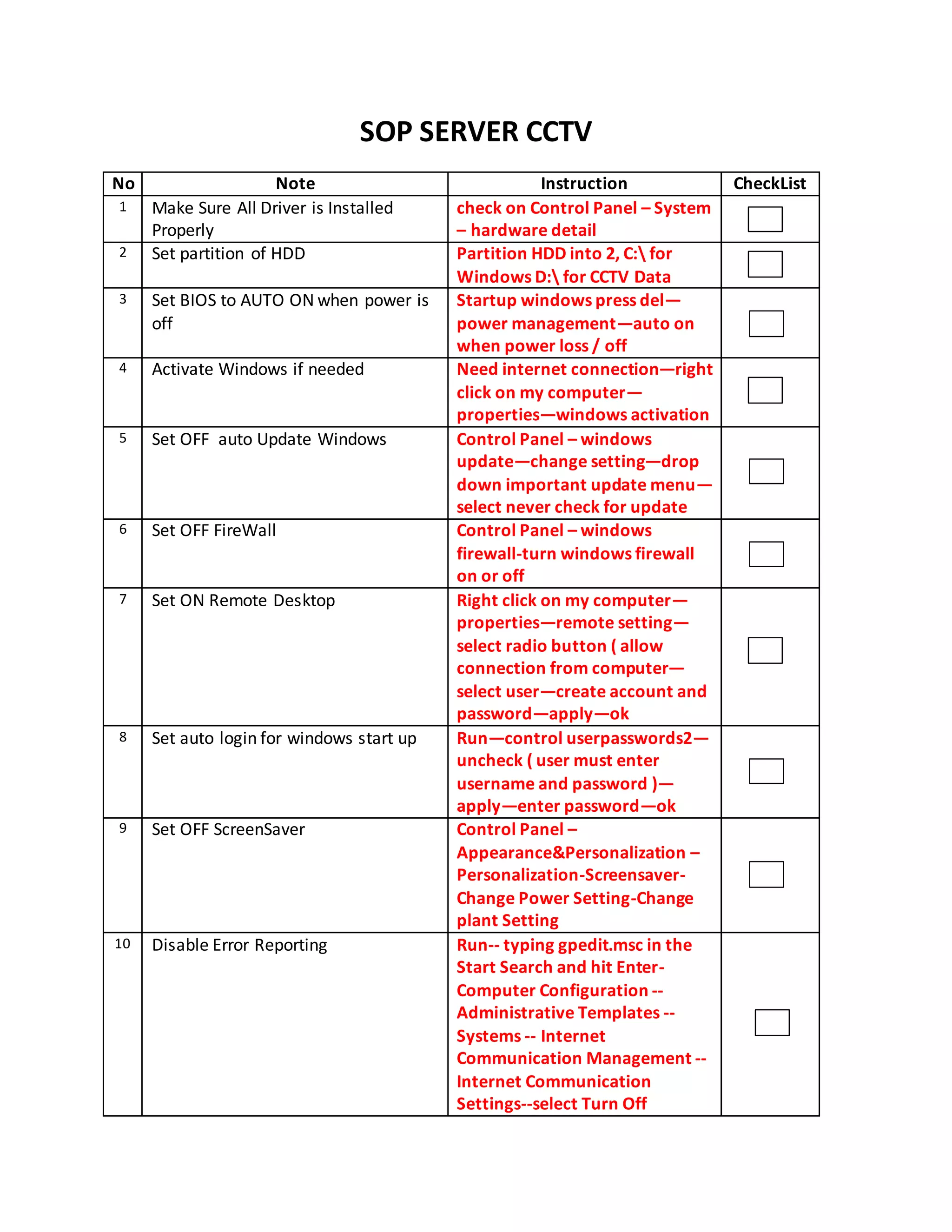 Sop server cctv | DOCX