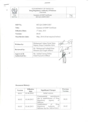 SOPs for GMP Certificate | PPTX