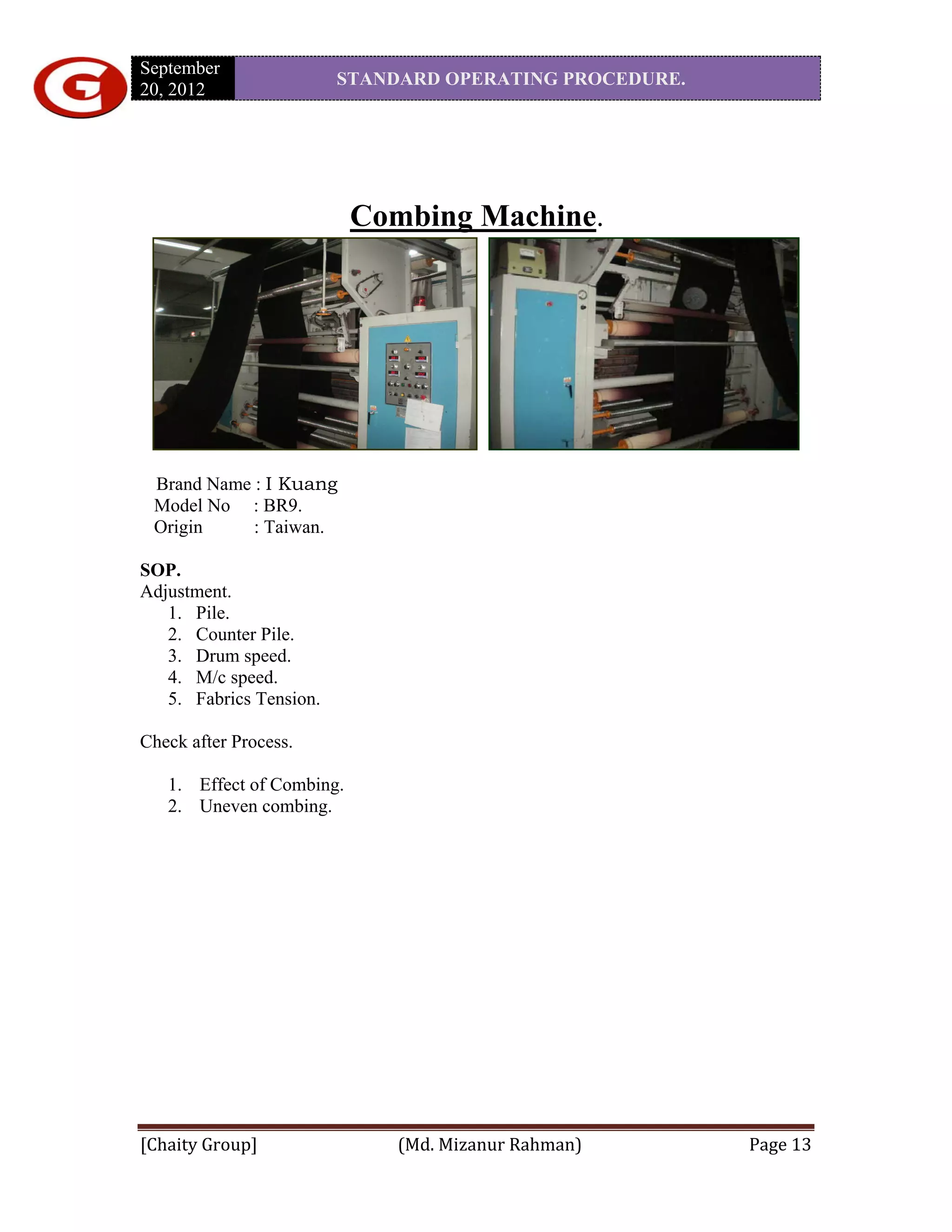 Sop (textile finishing) | PDF