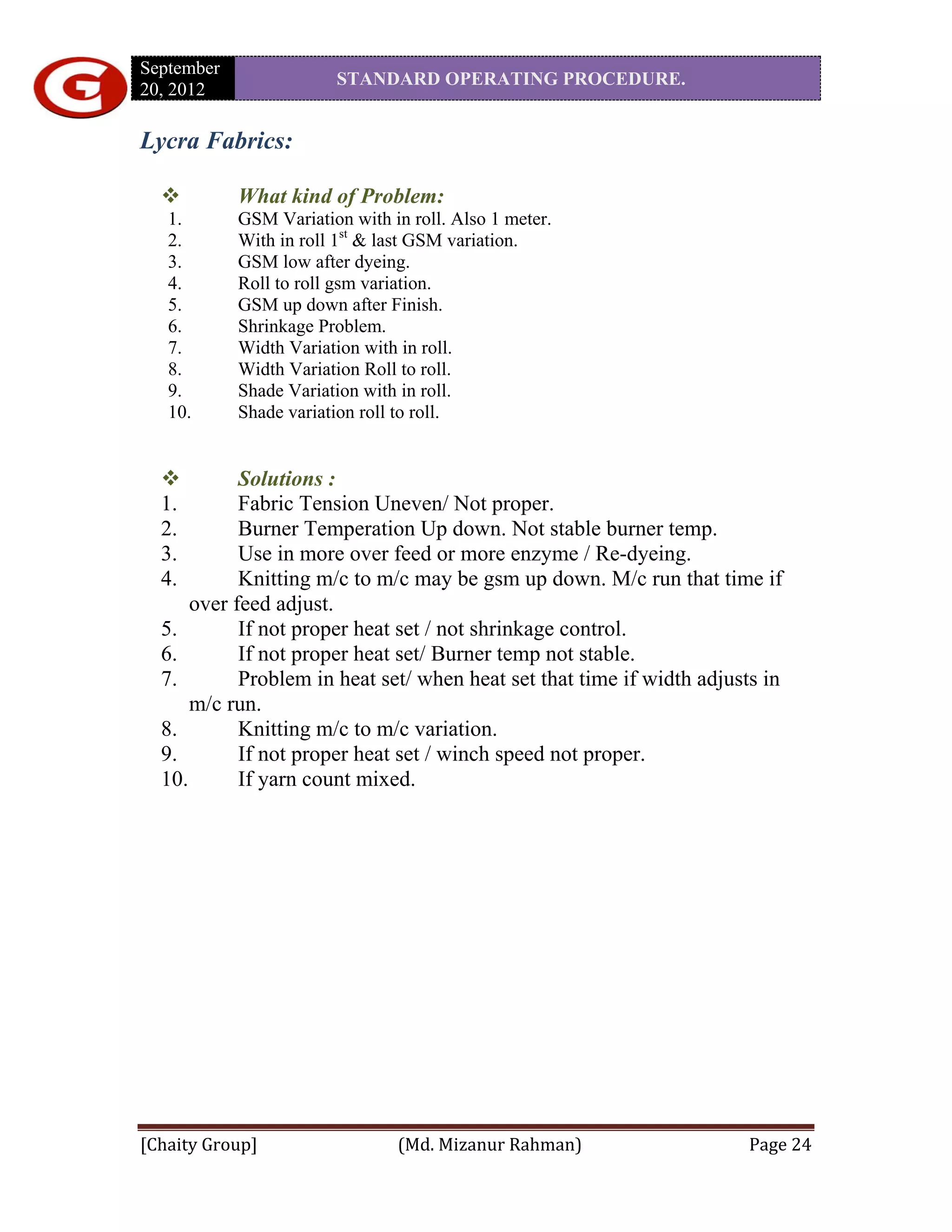 Sop (textile finishing) | PDF