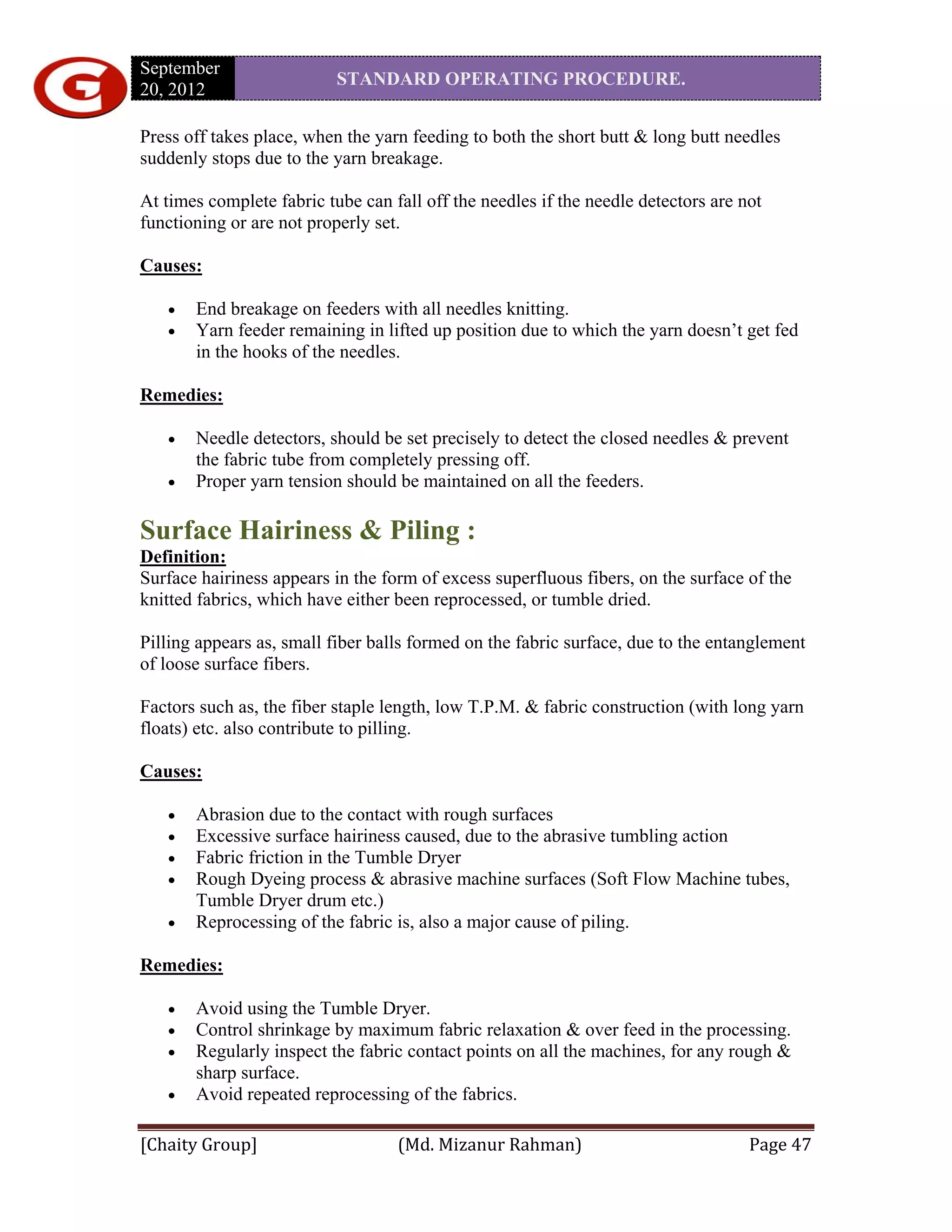 Sop (textile finishing) | PDF