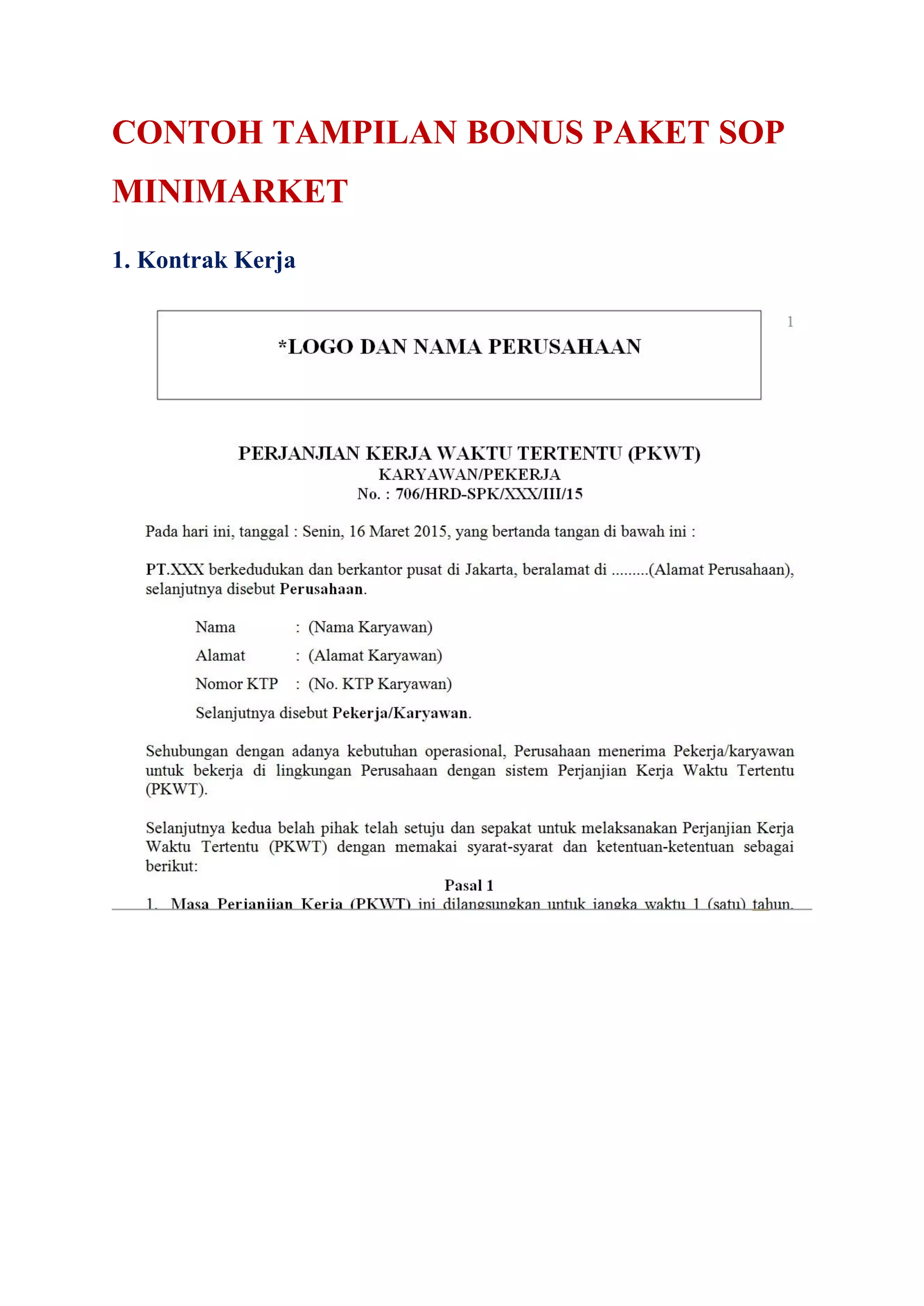SOP Toko minimarket / SOP Toko Retail Modern Lengkap | PDF