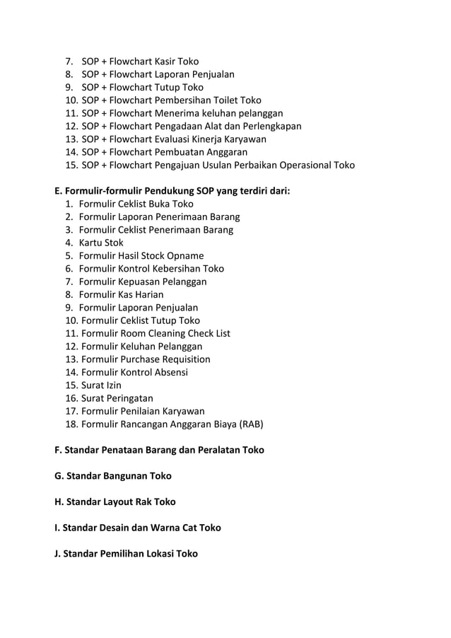 SOP Toko minimarket / SOP Toko Retail Modern Lengkap | PDF
